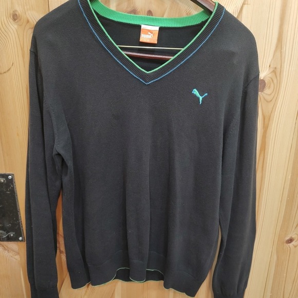 Puma | Sweaters | Puma Mens Sweater Sz Large Black Vneck Pullover Knit ...
